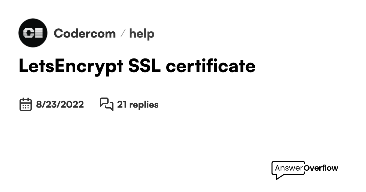 LetsEncrypt SSL certificate - Coder.com