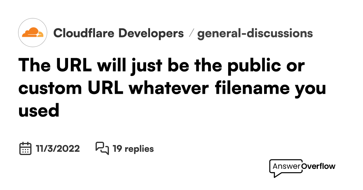 The URL will just be the public or custom URL + whatever filename you used - Cloudflare Developers