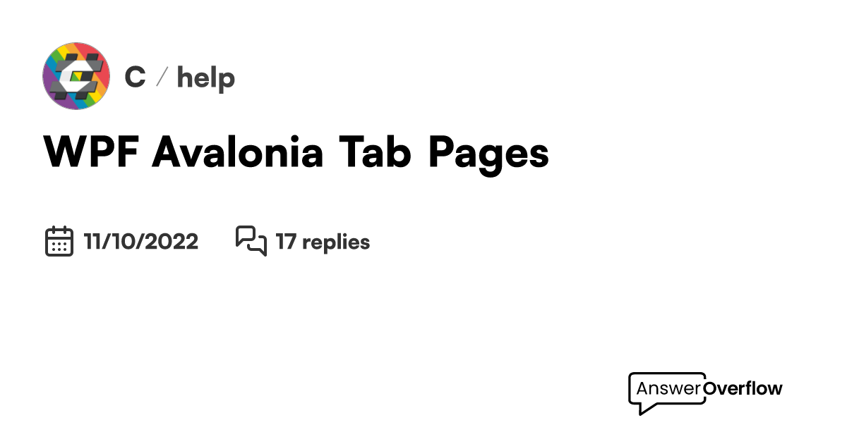 WPF (Avalonia) Tab Pages - C#