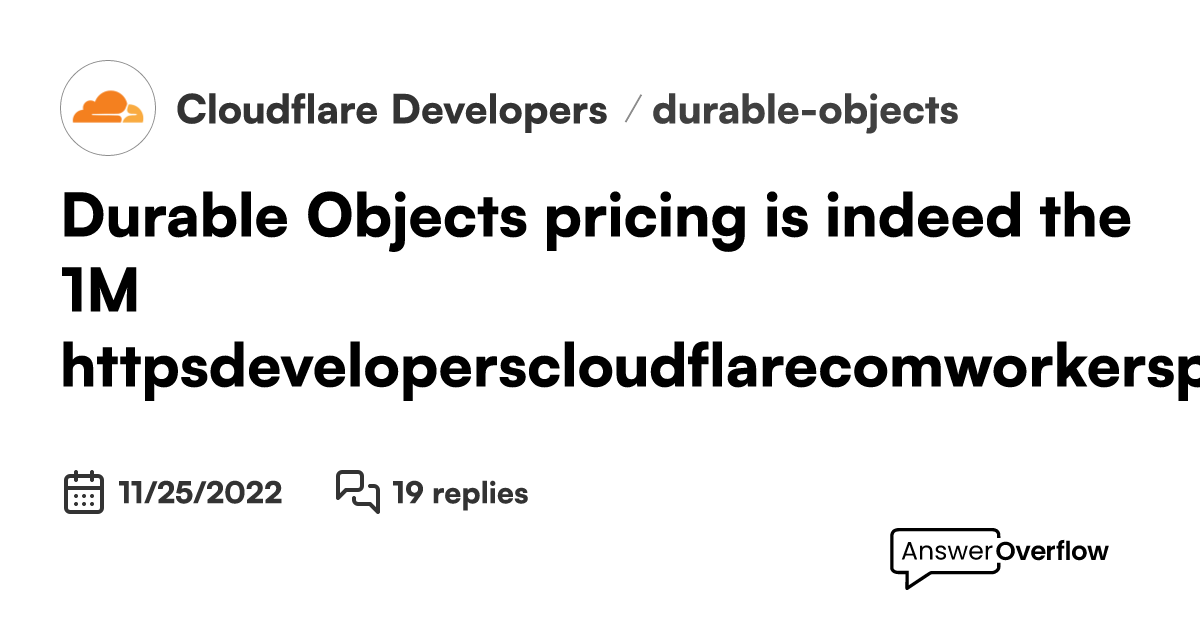 Durable Objects pricing is indeed the 1M: https://developers.cloudflare.com/workers/platform ...