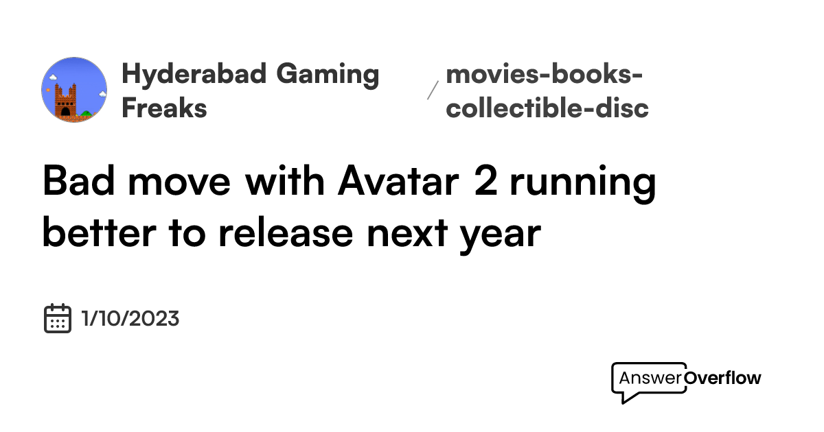 Bad move with Avatar 2 running better to release next year. - Hyderabad Gaming Freaks!🎮🇮🇳
