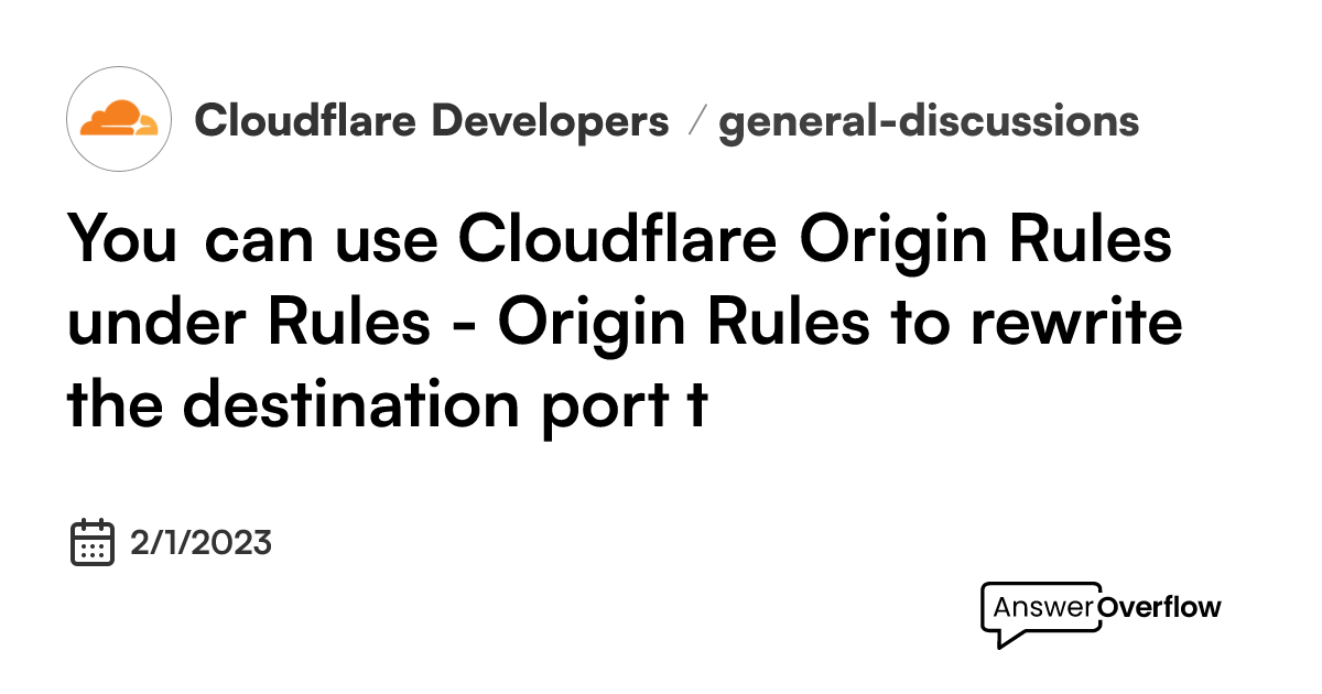 You can use Cloudflare Origin Rules (under Rules -> Origin Rules) to rewrite the destination ...