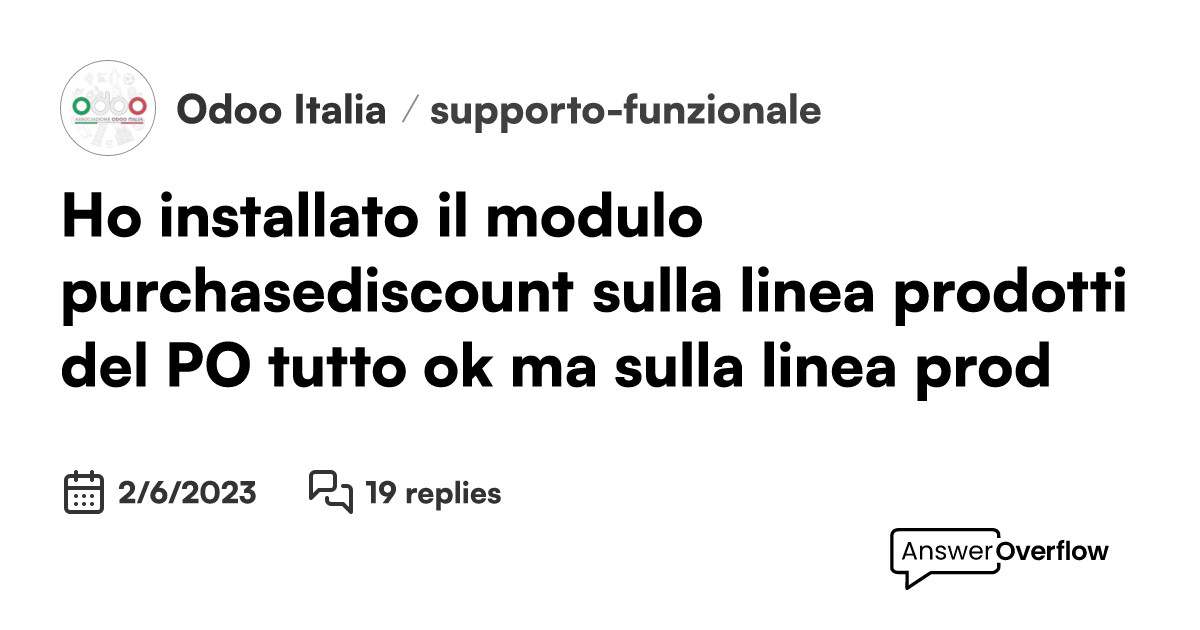 Ho installato il modulo purchase_discount, sulla linea prodotti del PO tutto ok ma sulla linea ...