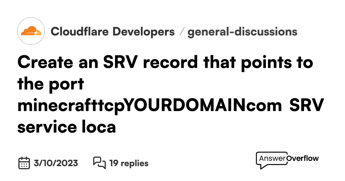 Create an SRV record that points to the port: ``` _minecraft._tcp.YOUR.DOMAIN.com SRV service ...