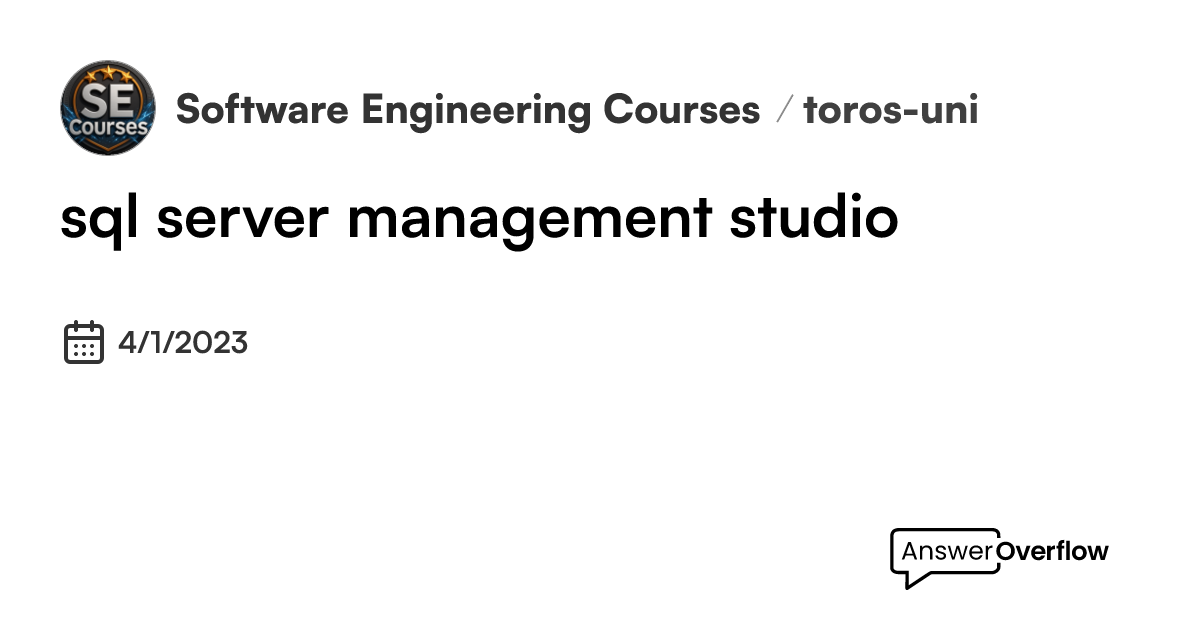 sql server management studio? - Software Engineering Courses (SECourses)