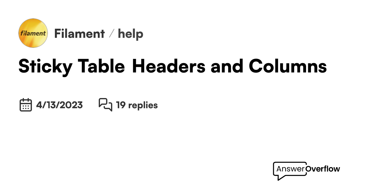 Sticky Table Headers and Columns - Filament