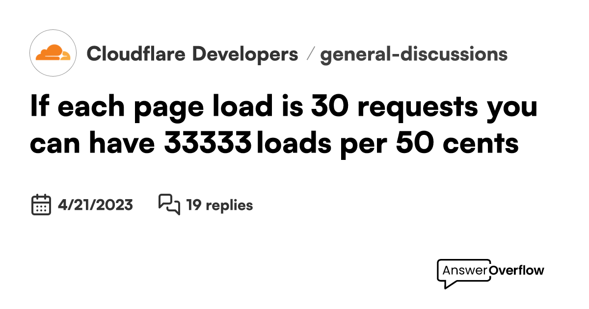 If each page load is 30 requests, you can have 33,333 loads per 50 cents - Cloudflare Developers