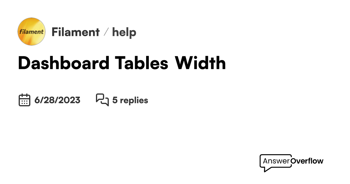 Dashboard Tables Width - Filament