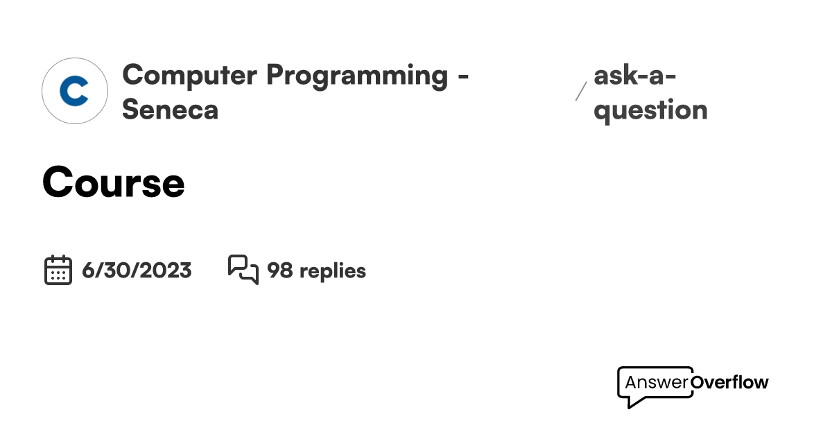 Course, - Computer Programming - Seneca Polytechnic College