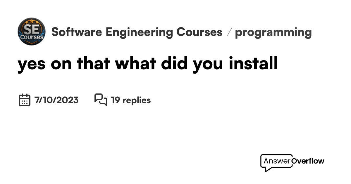 yes on that what did you install? - Software Engineering Courses ...