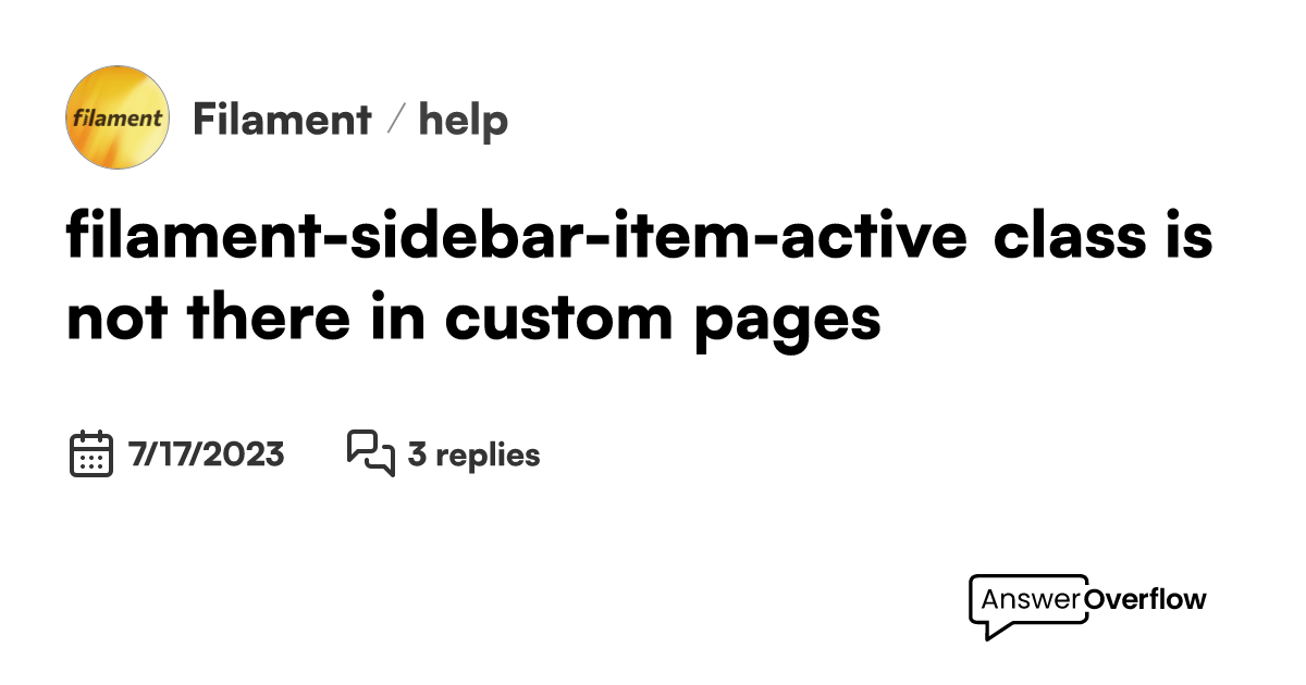 Filament Sidebar Item Active Class Is Not There In Custom Pages Filament
