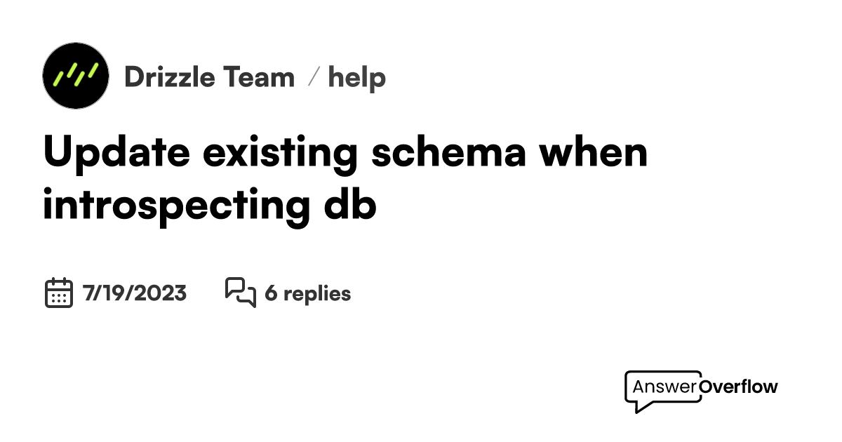 Update Existing Schema When Introspecting Db Drizzle Team