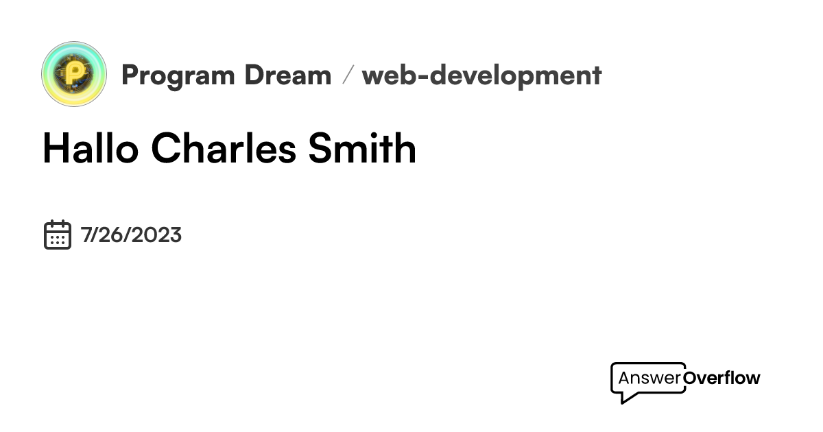 Hallo @Charles Smith! - Program Dream
