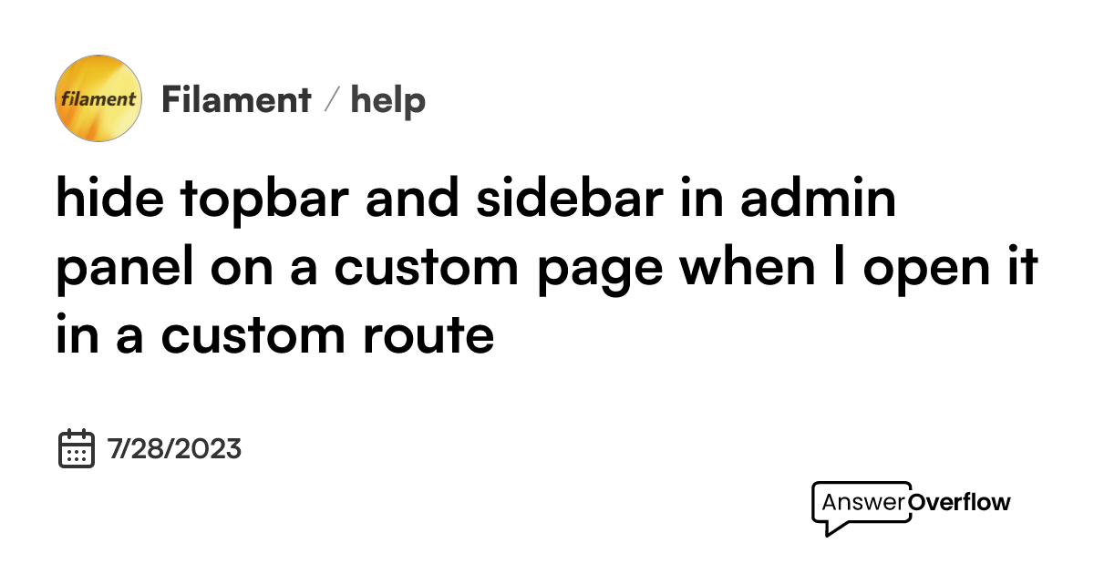 hide topbar and sidebar in admin panel on a custom page, when I open it in a custom route - Filament