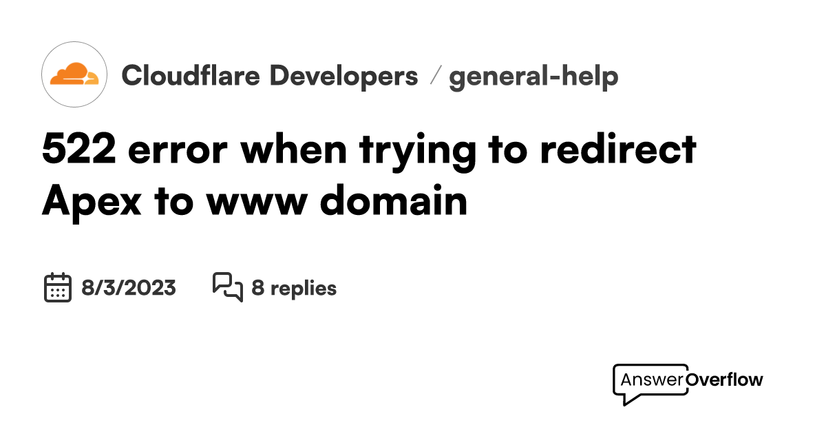 522 error when trying to redirect Apex to www domain - Cloudflare Developers