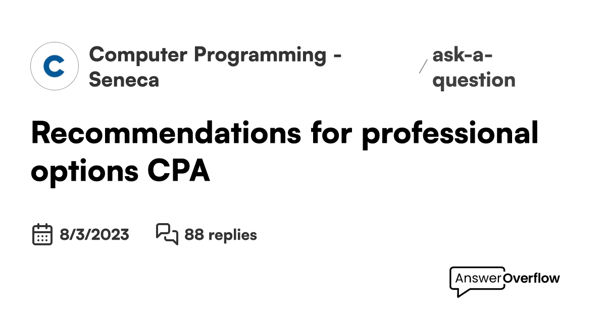Recommendations for professional options (CPA) - Computer Programming - Seneca Polytechnic College