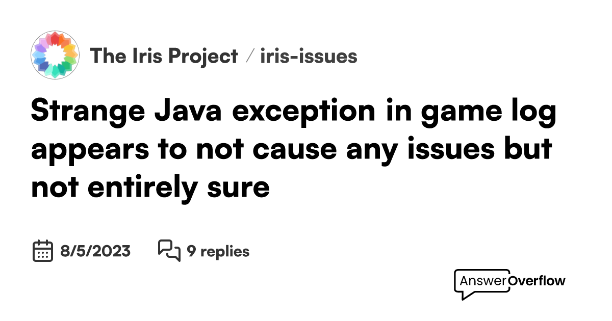 Strange Java Exception In Game Log Appears To Not Cause Any Issues But