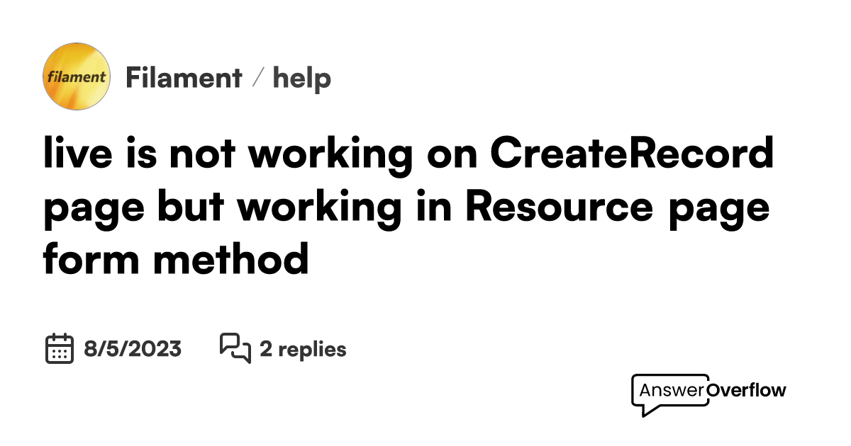 Live Is Not Working On Createrecord Page But Working In Resource Page Form Method Filament