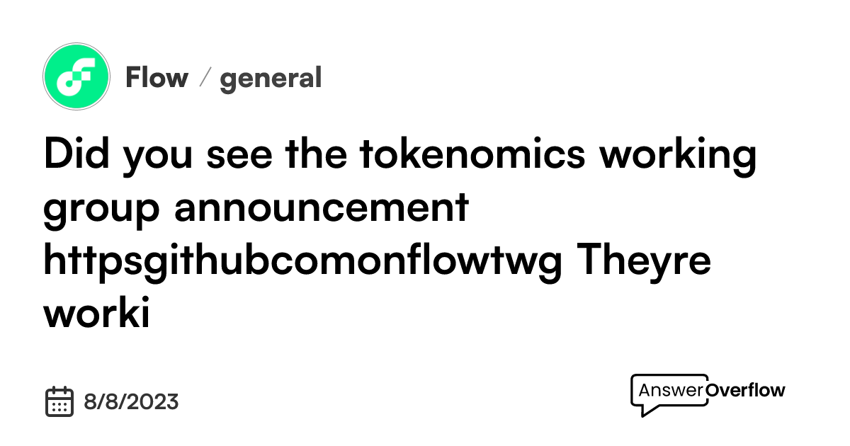 Did you see the tokenomics working group announcement? https://github.com/onflow/twg They're ...