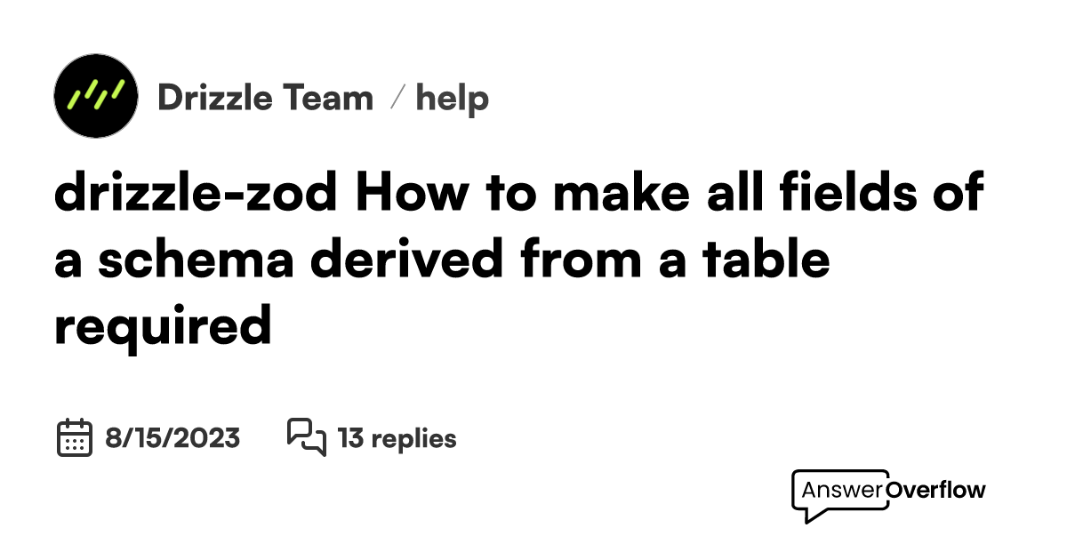 [drizzle-zod] How to make all fields of a schema derived from a table required ? - Drizzle Team