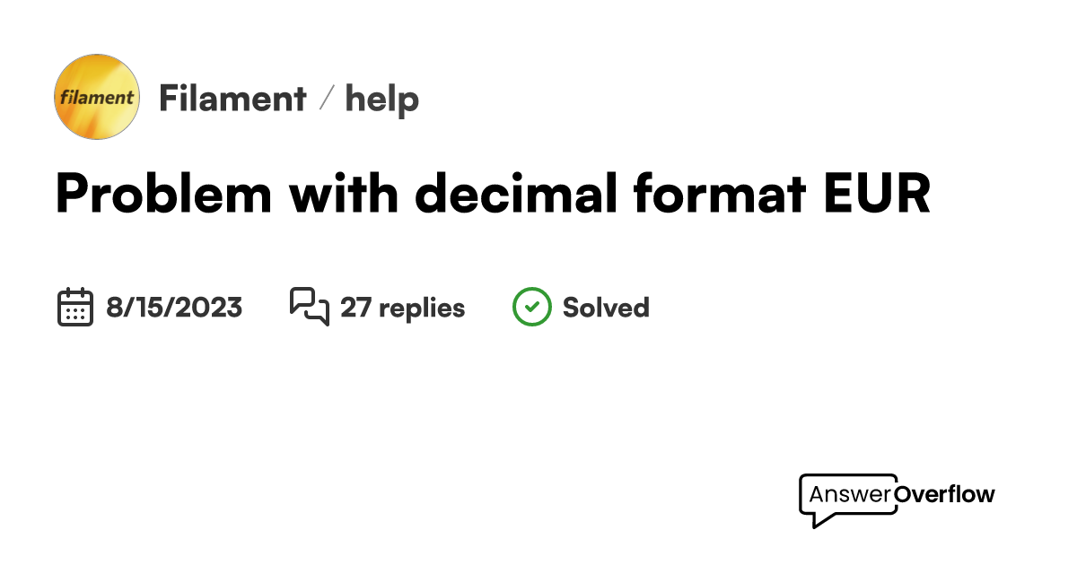 Problem with decimal format (EUR) (,) - Filament