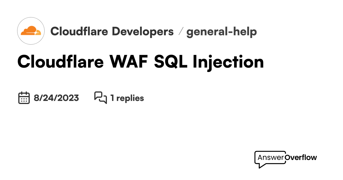 Cloudflare WAF (SQL Injection) - Cloudflare Developers