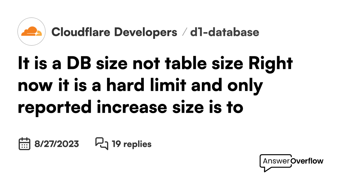 It is a DB size not table size. Right now it is a hard limit and only reported increase size is ...