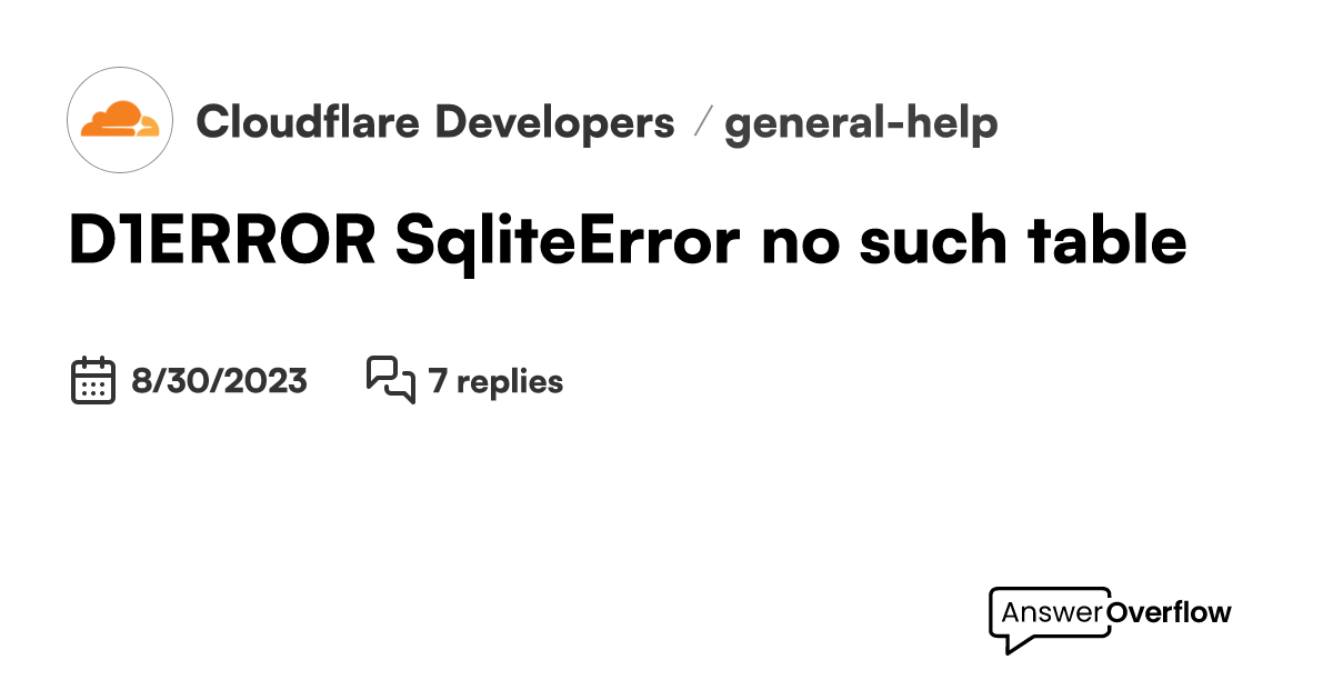 D1error Sqliteerror No Such Table Cloudflare Developers