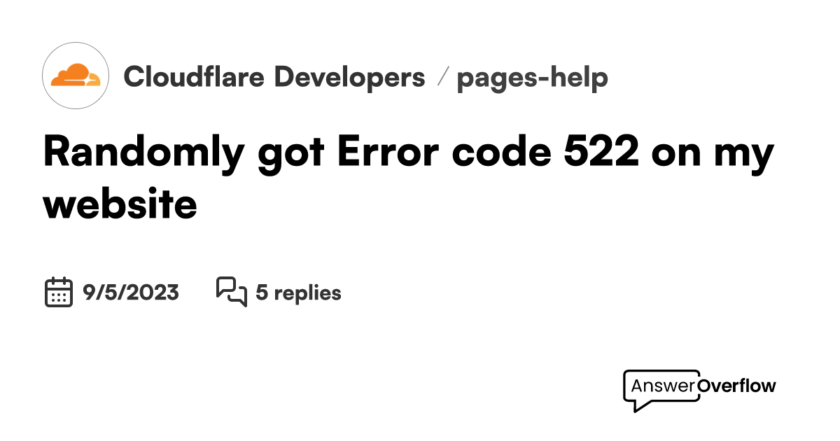 Randomly got Error code 522 on my website - Cloudflare Developers