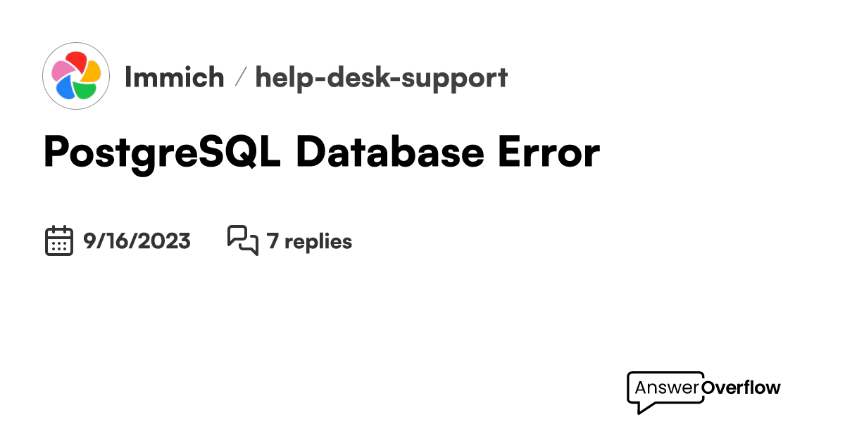PostgreSQL Database Error - Immich