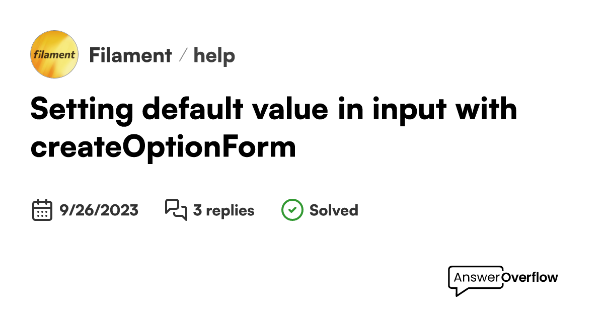 Setting default value in input with createOptionForm - Filament