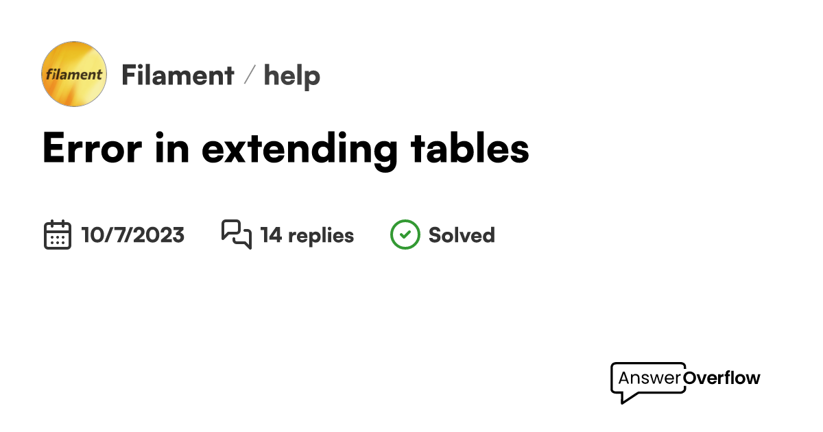 Error in extending tables - Filament