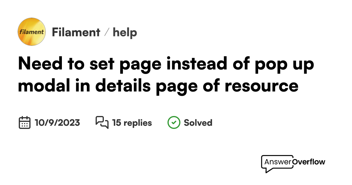 Need to set page instead of pop up modal in details page of resource. - Filament