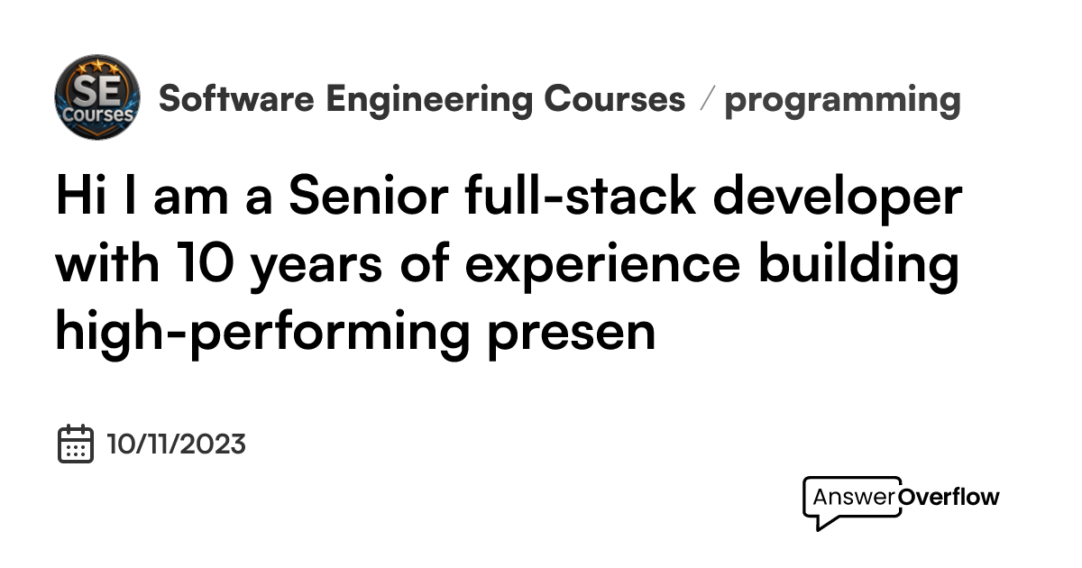 Hi, I am a Senior full-stack developer with 10+ years of experience building high-performing ...