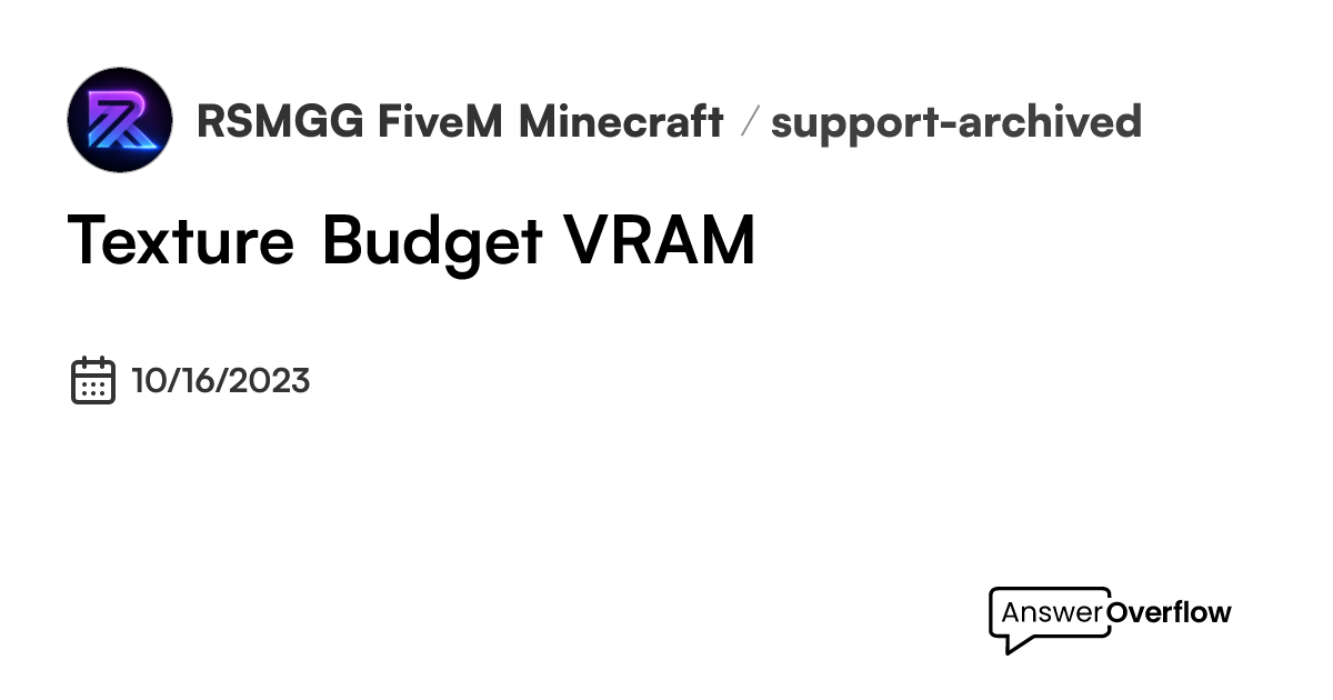 Texture Budget VRAM - RSM.GG