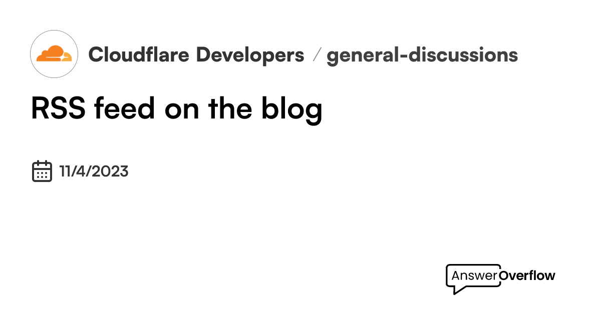 RSS feed on the blog - Cloudflare Developers