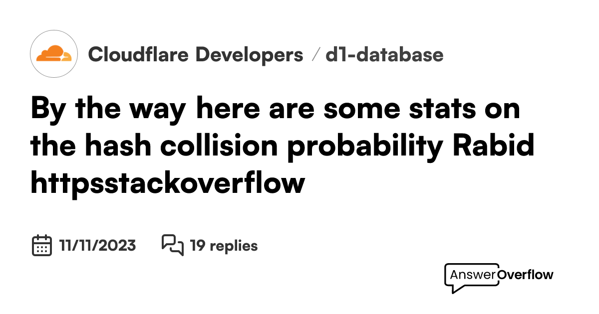 By the way, here are some stats on the hash collision probability ...