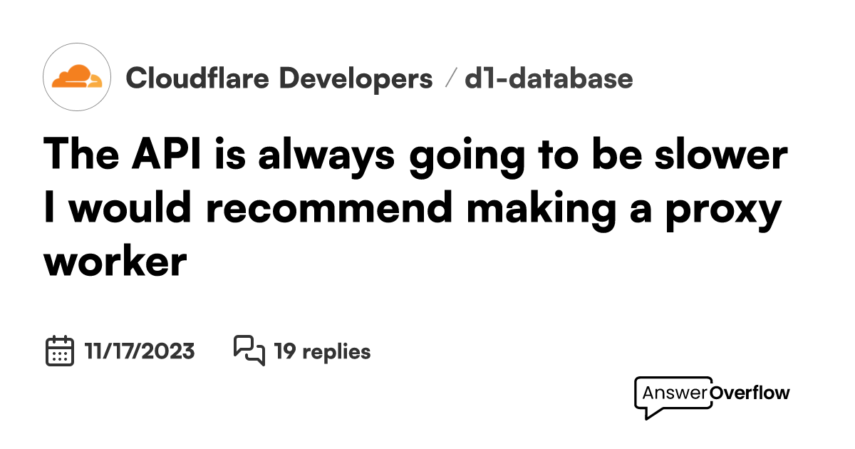 The API is always going to be slower. I would recommend making a proxy worker - Cloudflare ...