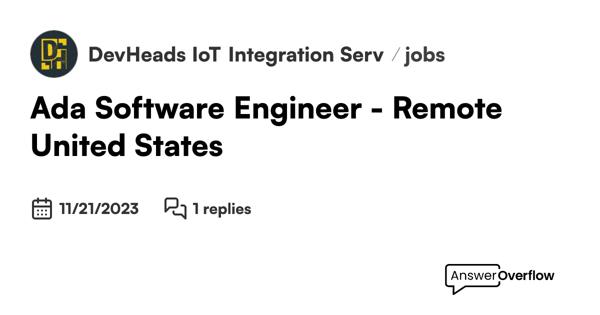 Ada Software Engineer - Remote (United States) - DevHeads IoT ...