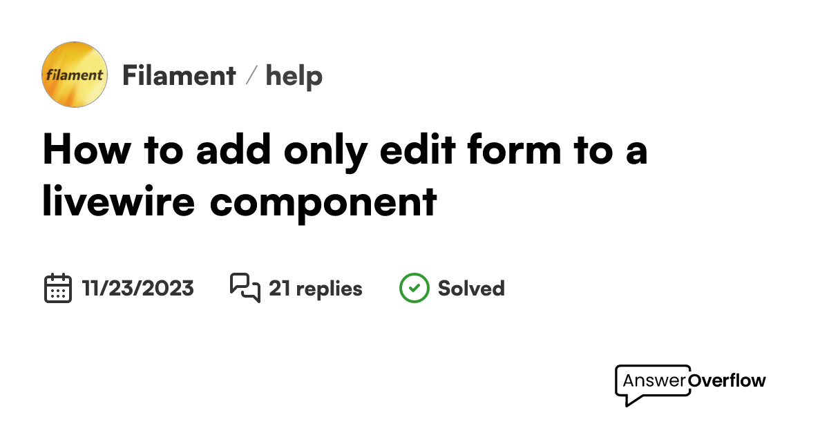 How to add only edit form to a livewire component. - Filament