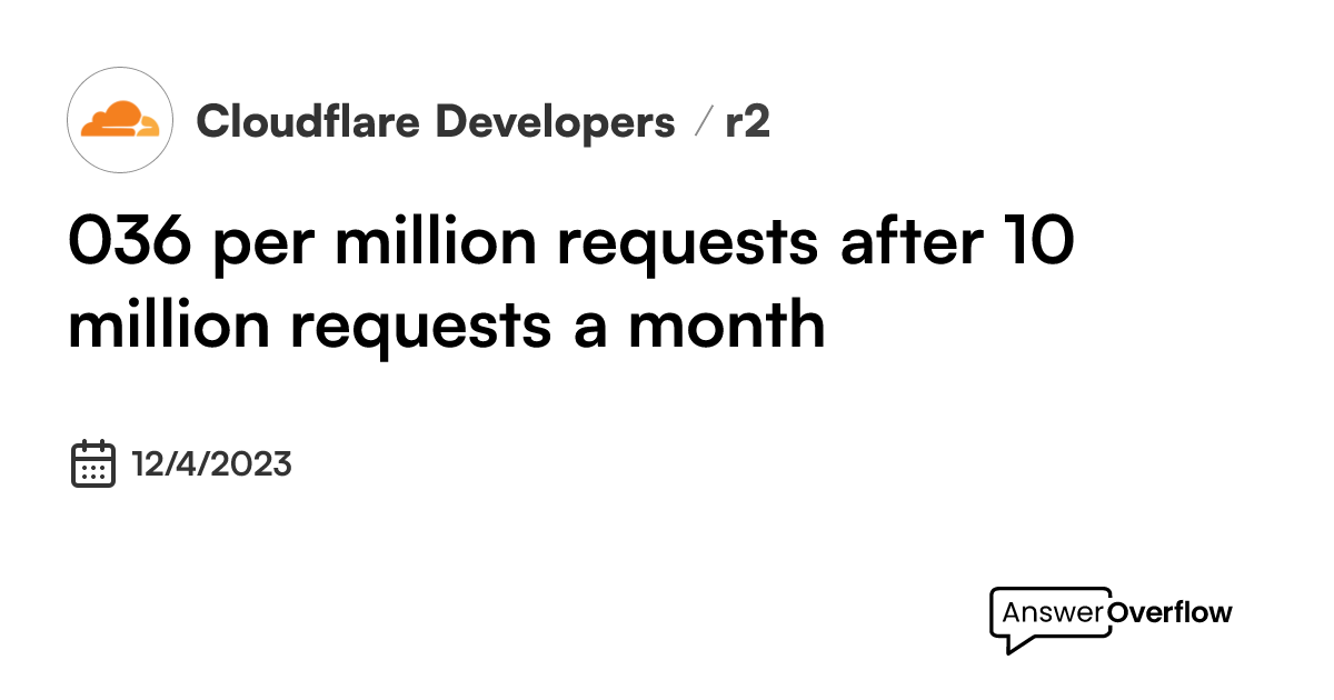 $0.36 per million requests, after 10 million requests a month. - Cloudflare Developers