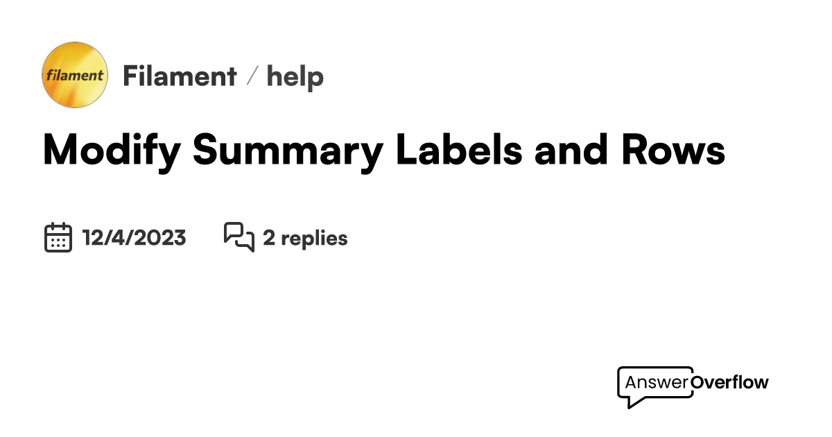 Modify Summary Labels and Rows - Filament