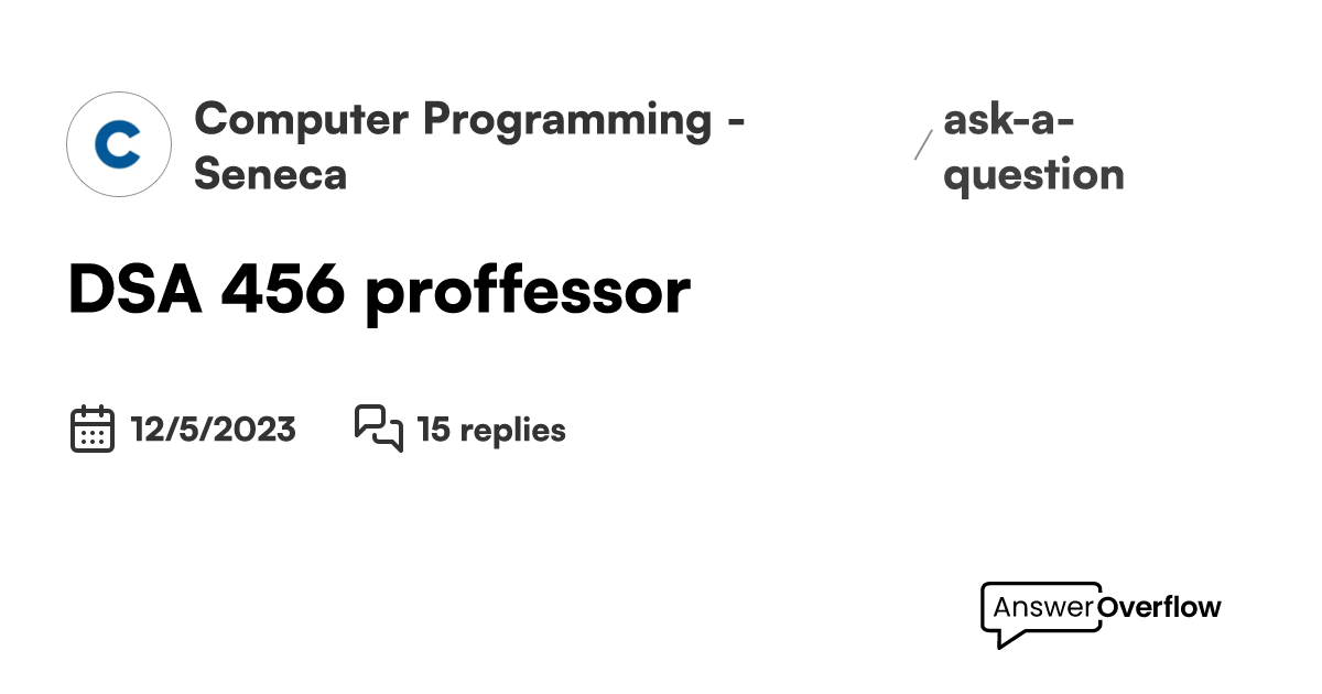 DSA 456 proffessor - Computer Programming - Seneca Polytechnic College