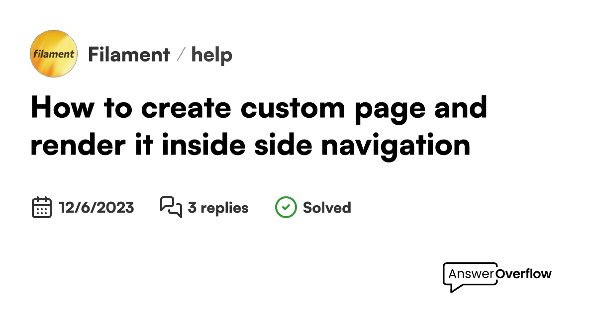 How to create custom page and render it inside side navigation ? - Filament