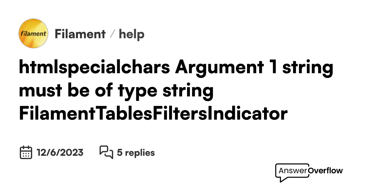 htmlspecialchars(): Argument #1 ($string) must be of type string, Filament\Tables\Filters ...