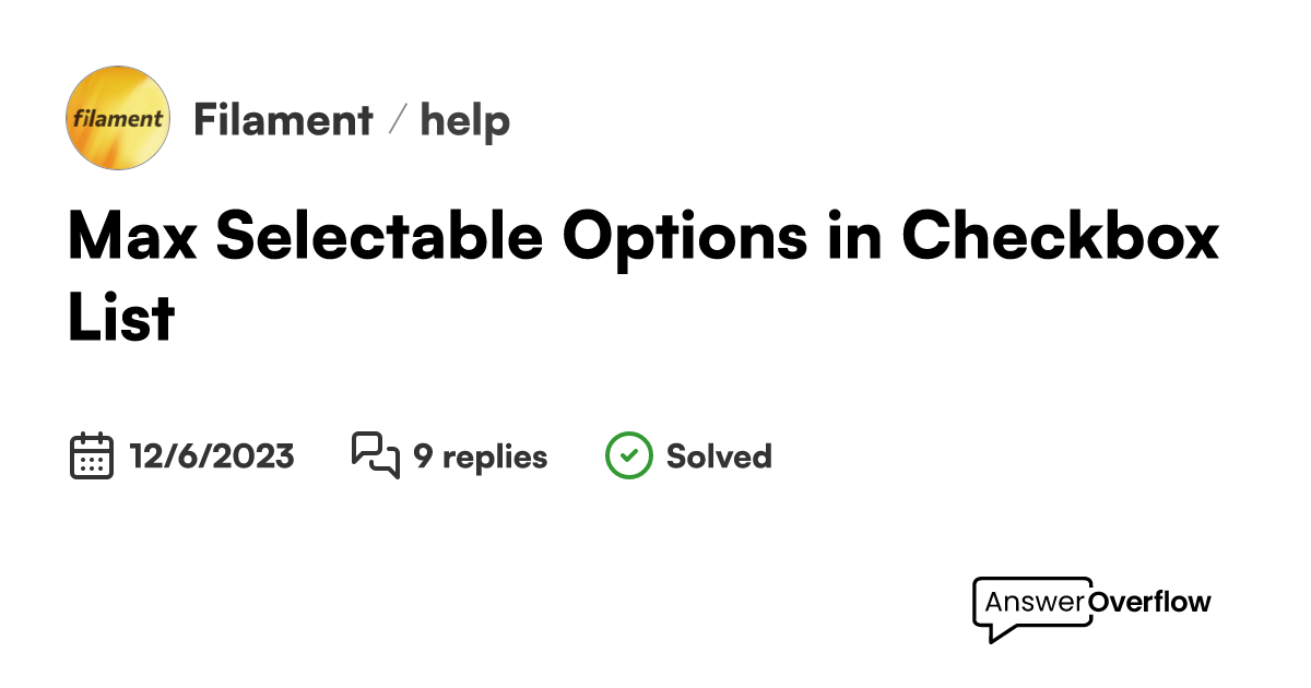 Max Selectable Options in Checkbox List - Filament