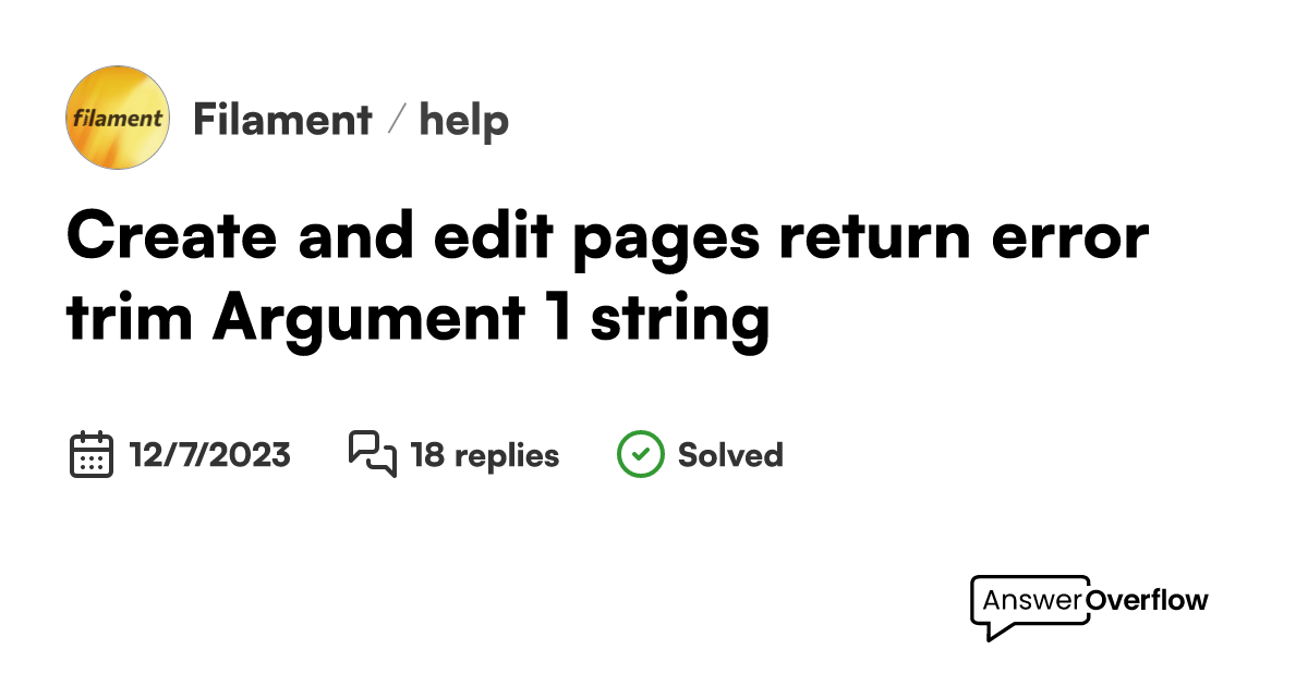 Create And Edit Pages Return Error Trim Argument 1 String Filament