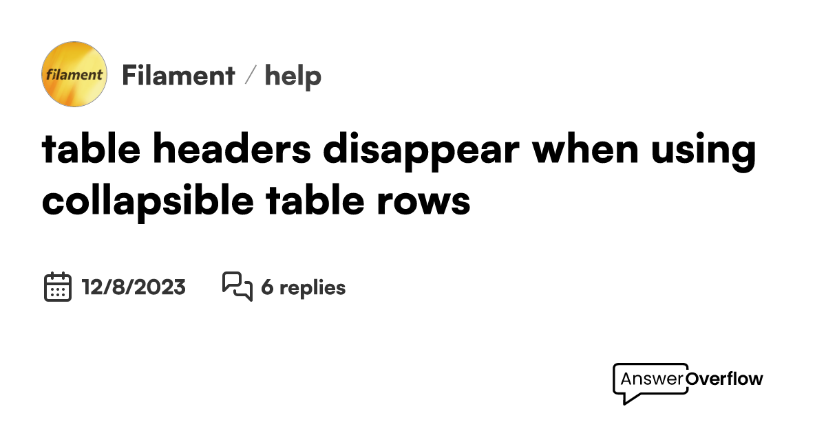 Table Headers Disappear When Using Collapsible Table Rows Filament