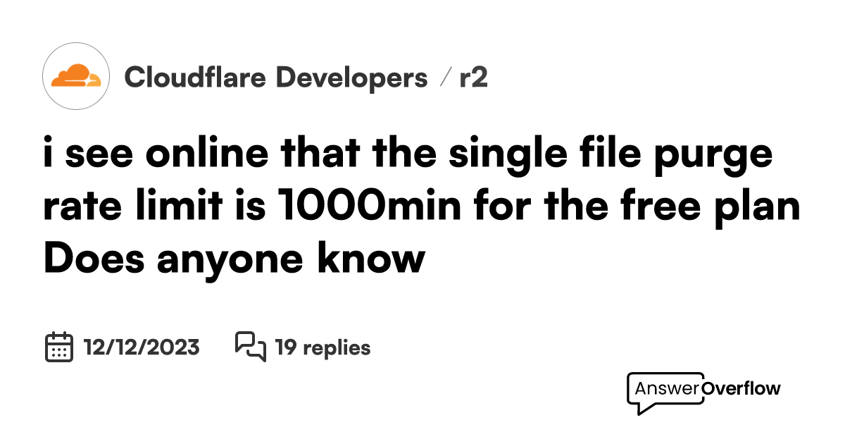 i see online that the single file purge rate limit is 1000/min for the free plan. Does anyone ...
