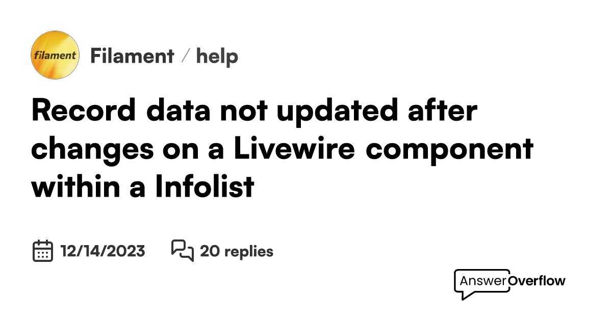 Record data not updated after changes on a Livewire component within a Infolist - Filament